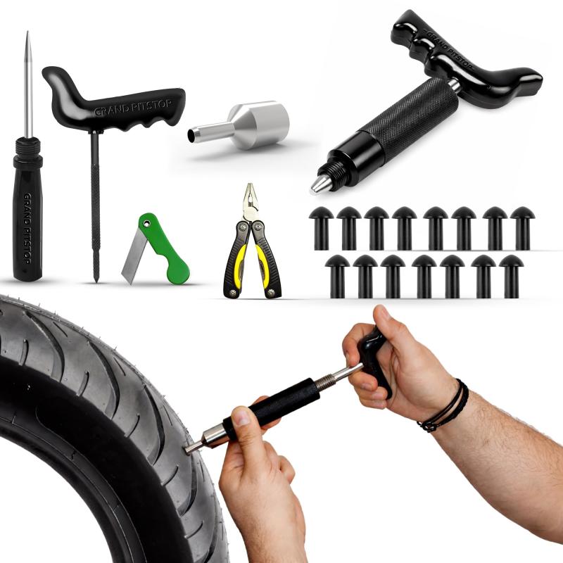 GRAND PITSTOP 22 Pcs Tire Puncture Repair Kit with Multi-Functional Folding Plier Compatible for car Motorcycle, Truck, ...