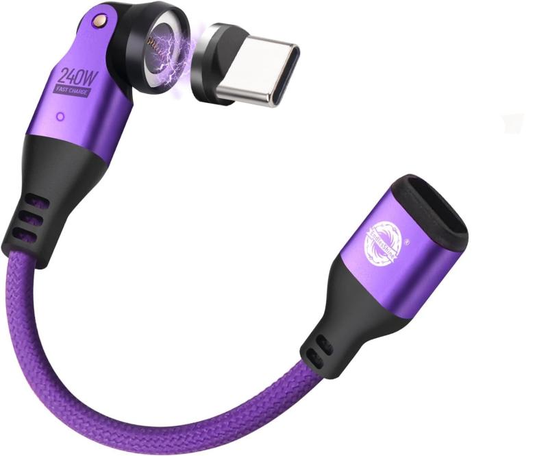ENDLESSHINE TYPE C to TYPE C マグネット変換アダプタ USB-C 240W 9pins 普通Type-CケーブルをマグネットタイプCケーブルに変換90/180/360度回転5A超急速充電USB2.0 480Mbp...