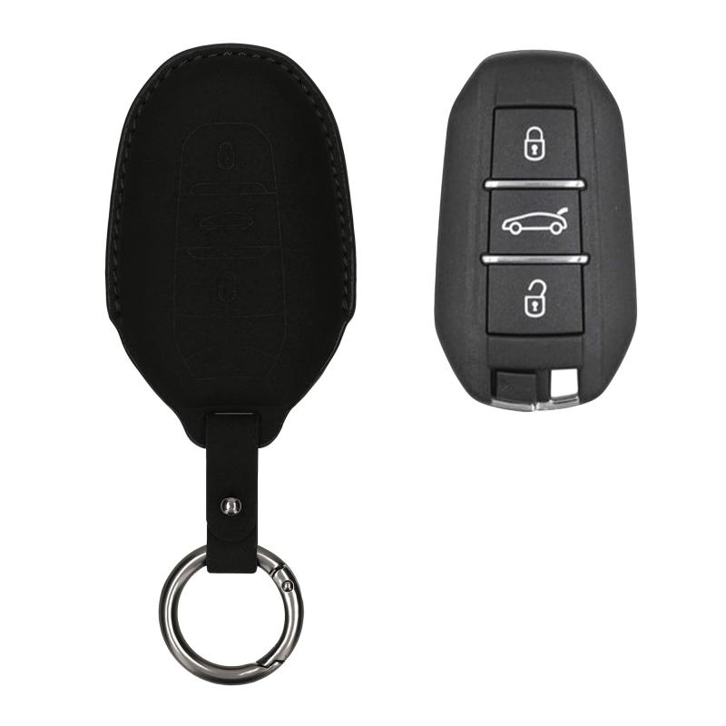 kwmobile Peugeot Citroen 3-ボタン 車のキー Smartkey (Keyless Go 対応機種のみ) 対応 キーケース PUレザー - キーカバー 保護ケース 車 鍵ケース キーホルダー 黒色マット互換性: 適合...