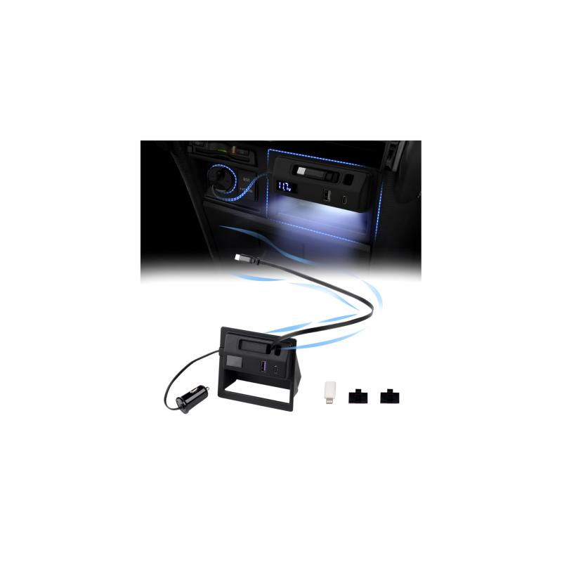 GIMUYA 三菱 新型 デリカ D5 後期 増設電源 ユニット CV1W/CV2W/CV4W/CV5W 専用 設計 usb 増設ソケット 分配器 自動巻き取り式Type-C ケーブルx1 QC3.0 USBポートx1 Type-C PDポ...