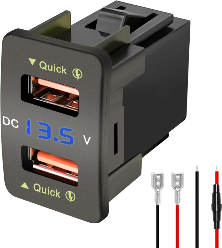 Levigo カーチャジャーUSB QC3.0急速充電 Honda車向け 電源ソケット 2ポート付き スイッチホール LED電圧計表示 12/24V車対応 ブラック