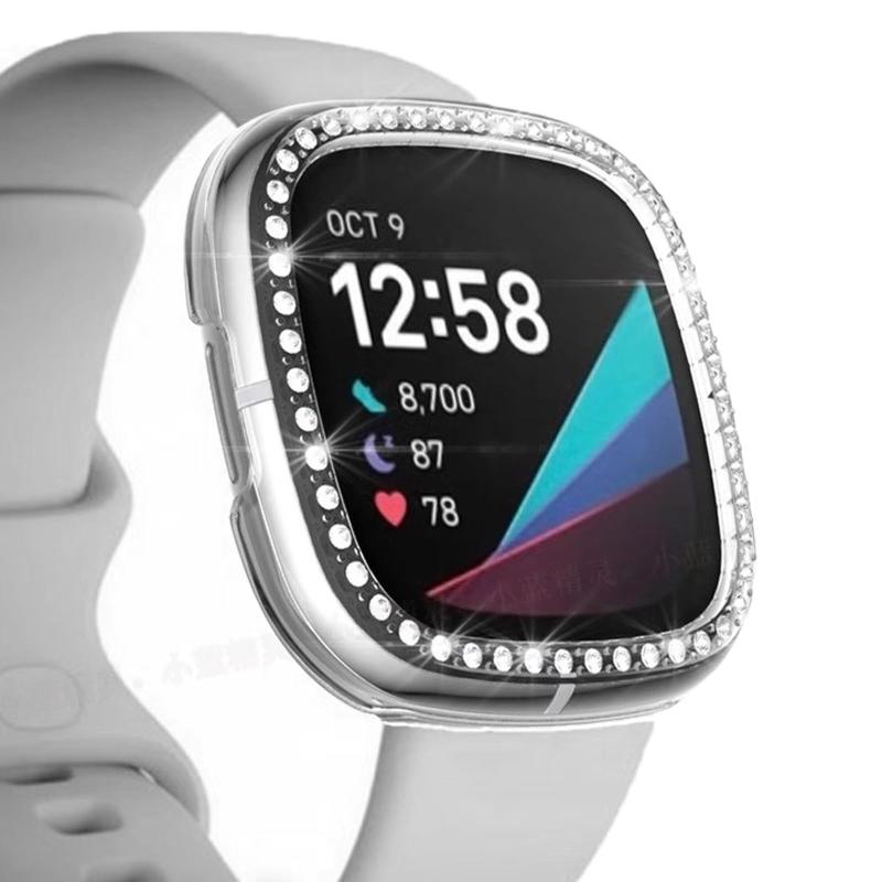 CIOODDW for Fitbit Sense2/versa4 カバー ダブルダイヤモンド キラキラ 超簿軽量 PC素材 耐衝撃 装着簡単 Fitbit Sense2/versa4 対応 可愛い 傷防止 簡単に取り付け・取 全面保護 (ピ...
