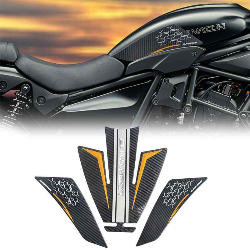 MAORANG For Eliminator エリミネーター Eliminator se 400 450 500 SE E400 E450 E500 2025 ノンスリップ カーボンファイバーテクスチャ ボトムサイド 燃料タンクステッカー ...