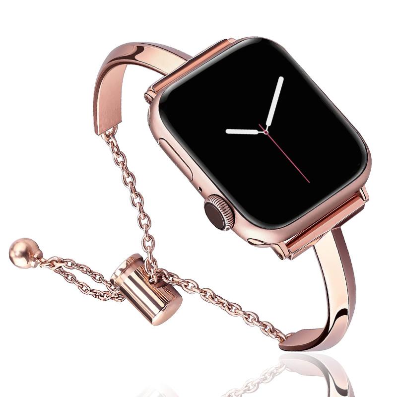 コンパチブルApple Watch 42mm 38mm 40mm 41mm チェーンバンド 細い オシャレ ゴージャス 上品 ガールズ 女性 ステンレス製 飾り ベルト サイズ調整可 Series 11/10/se（2023）/9/8/SE...