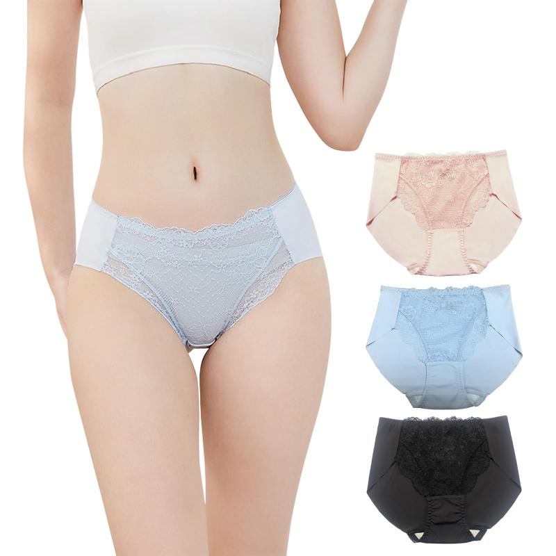 [BEST DOING] シームレスショーツ ひびきにくい 花柄レース 桃尻 肌に優しい 締め付けない レギュラーショーツ 女性 下着 レースショーツ デイリーパンツ 3枚セット