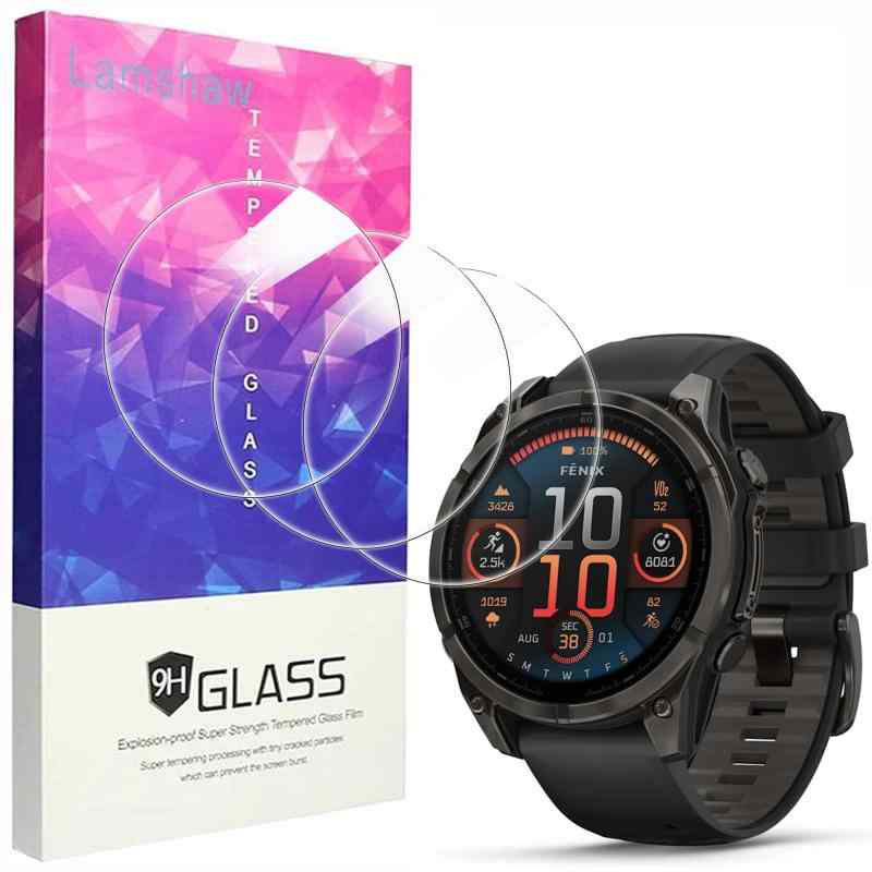 Lamshaw for Garmin Fenix 8 47mmスマートウォッチ 保護フィルム, [3枚組] 9H ガラスフィルム 保護 フィルム カバー 対応 GARMIN(ガーミン)Fenix 8-47mm AMOLED,Solarスマー...