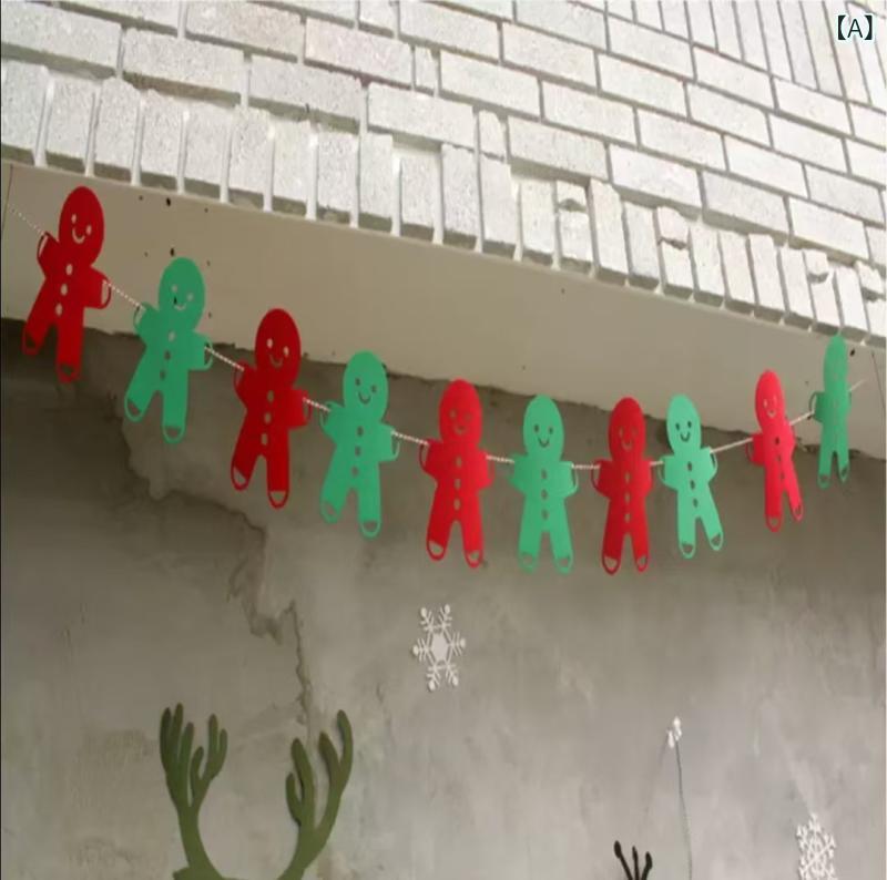 クロス ボーダー 韓国の不 織 布の クリスマスの ジンジャー パイの 人は 花を 引いて 旗の 部屋を 引っ張ります。商品番号: 75-53材料: 不織布色: 赤+緑,ブラウン+赤茶色,ジンジャーブレッドマン+ディスク,赤茶色のジンジャー...