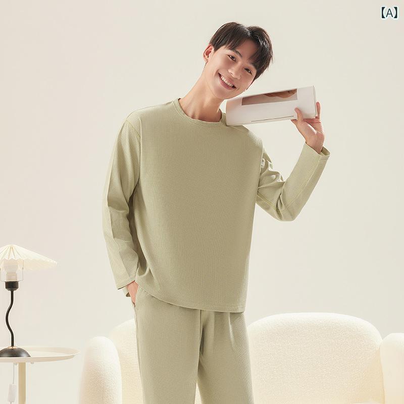 ディザトーン 秋の新 製品 ワッフルカップルパジャマ 男性 ホーム ウェア 女性 シンプル 長袖 長 ズボンカジュアルスーツ製品カテゴリー: パジャマパンツ生地名: ポリエステルスタイル: スーツ,シンプルかつカジュアル主な生地構成: ポリ...