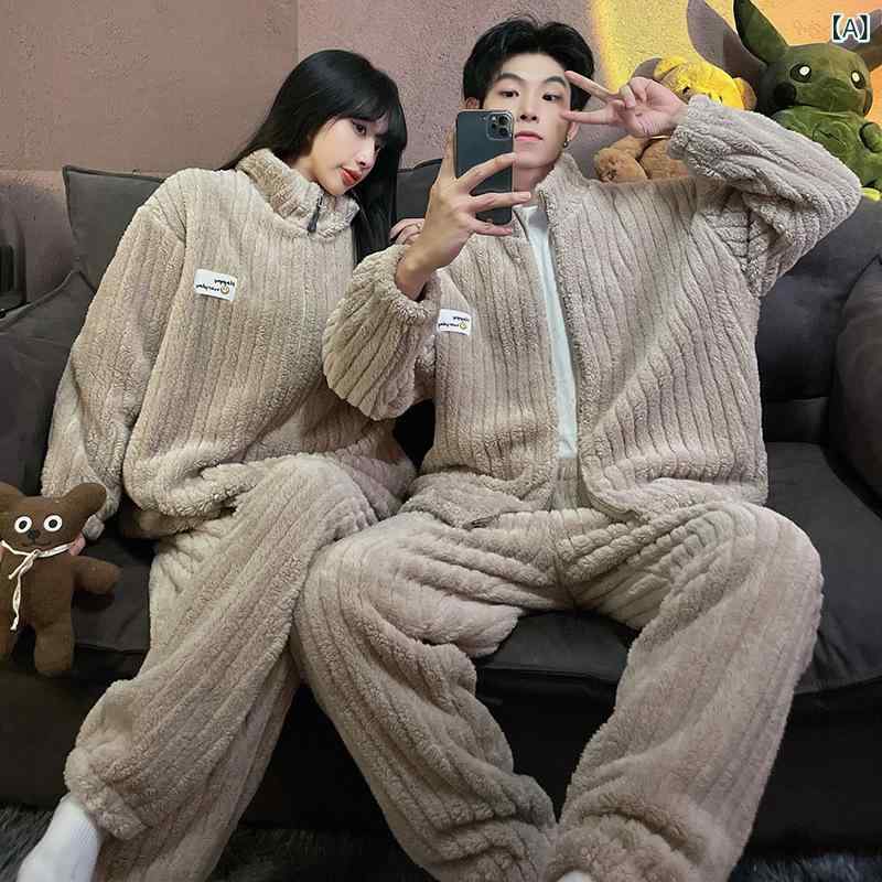 卸売り カップル パジャマ 女性 冬 コーラル ベルベット 厚手 女性 フランネル 男性 家庭 服 セット製品カテゴリー: スーツ生地名: コーラルフリーススタイル: ジッパー,豪華で高貴な主な生地構成: ポリエステル繊維（ポリエステル）厚...