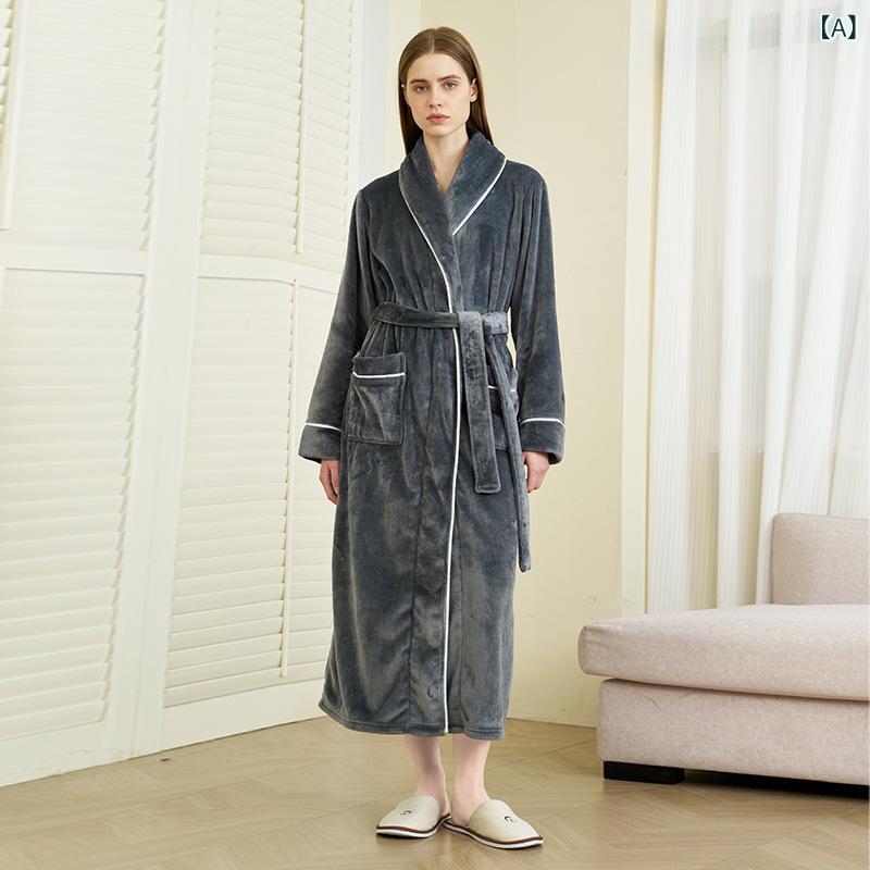 外国 貿易の新 製品 秋と 冬の 厚い フランネルナイトガウン 女性 用 プラスベルベットロングプラスサイズバスローブ 男性 用 ホームウェアカップル製品カテゴリー: パジャマ生地名: フランネルスタイル: ソリッドカラー,豪華で高貴な主な...