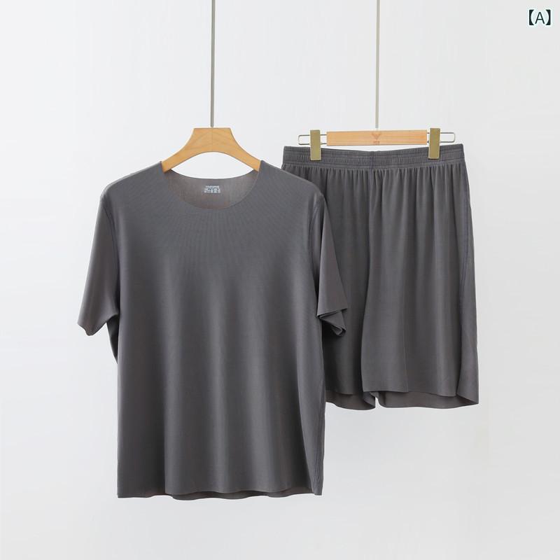 アイスシルククールプラスサイズカップルホーム 服 ルーズシームレスパジャマロングと ショート パジャマ 快適な ツーピース 夏 セット製品カテゴリー: スーツ生地名: アイスシルクスタイル: スーツ,シンプルかつカジュアル主な生地構成: ポ...