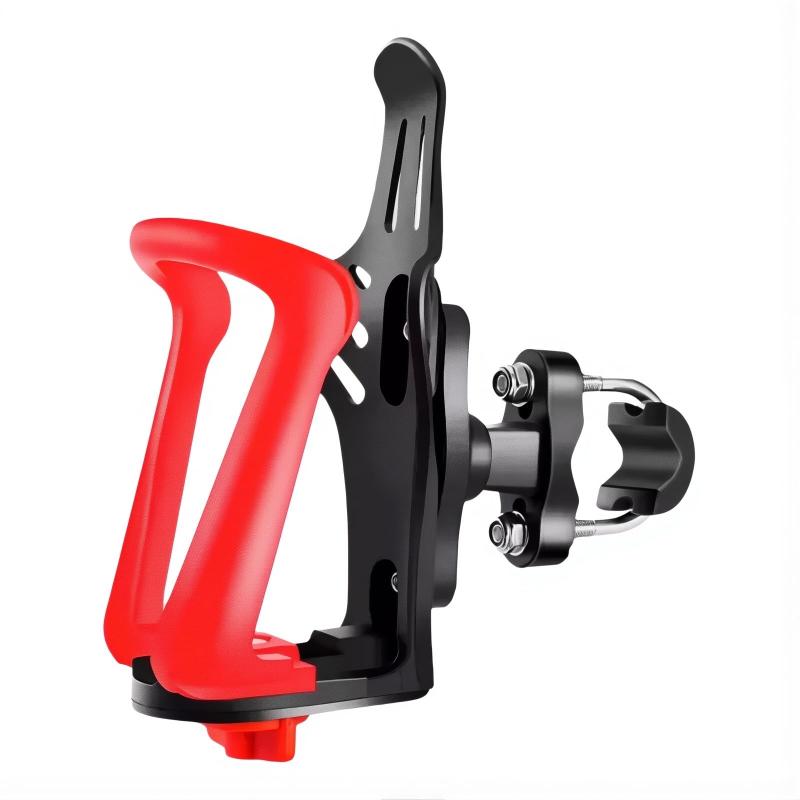 ドリンクホルダー 自転車用 360度回転 耐震動 ボトルホルダー バイクアクセサリー 赤黒 55-75mm口径対応 強力保持 工具不要 マウント ロードバイク MTB シティサイクル スポーツ 通学 ライド ア360°回転ベースベース部分が...