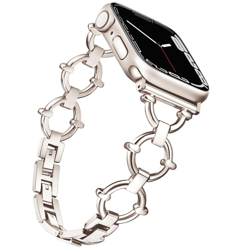 Aniabohoコンパチブル Apple Watch バンド リング型バンド iWatch series 8 7 6 SE 5 4 3 2 1と互換性があり 金属製 女性用 アップルウオッチ バンド 金属チェーンベルト