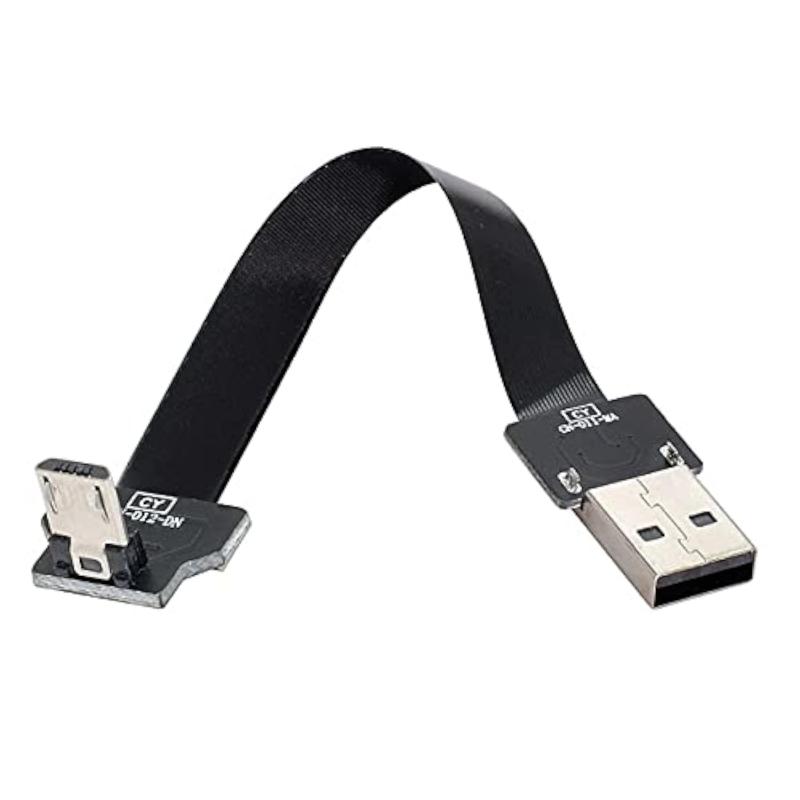 Cablecc Down Angled USB 2.0Type-Aオス-マイクロUSB5ピンオスデータフラットスリムFPCケーブル（FPV、ディスク、電話用）