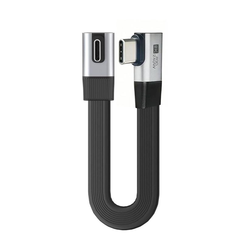 CY USB5.0 80Gbps 240W 16K 8K 60Hz 5K フラットスリム FPC オス-オス-メス延長ケーブル 直角 90度 40Gbps USB4.0 Thunderbolt3/4/5 対応 (20cm)