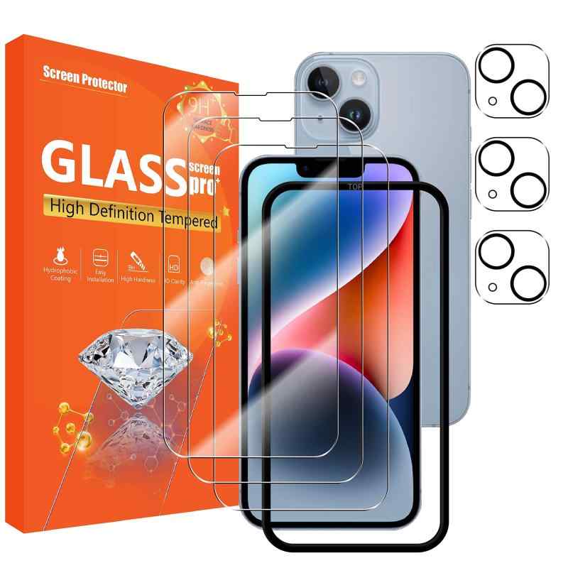 seninhi [3+3Pack] for iphone 14 Plus 6.7inch Screen Protector 3Pack + Camera Lens Protector 3Pack, Tempered Glass Screen...