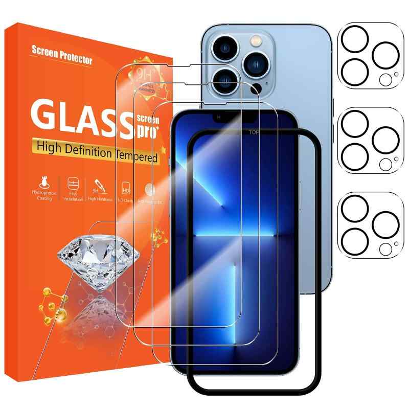 seninhi [3+3Pack] for iphone 13 Pro 6.1inch Screen Protector 3Pack + Camera Lens Protector 3Pack, Tempered Glass Screen ...