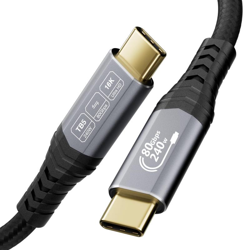CABLAPTOP 80Gbps Thunderbolt 5 ケーブル 、16K/デュアル8K対応帯域幅、240W、120Gbpsビデオ帯域幅、編み込み式USB-Cビデオケーブル Thunderbolt 4/5、USB 4Thunderbo...