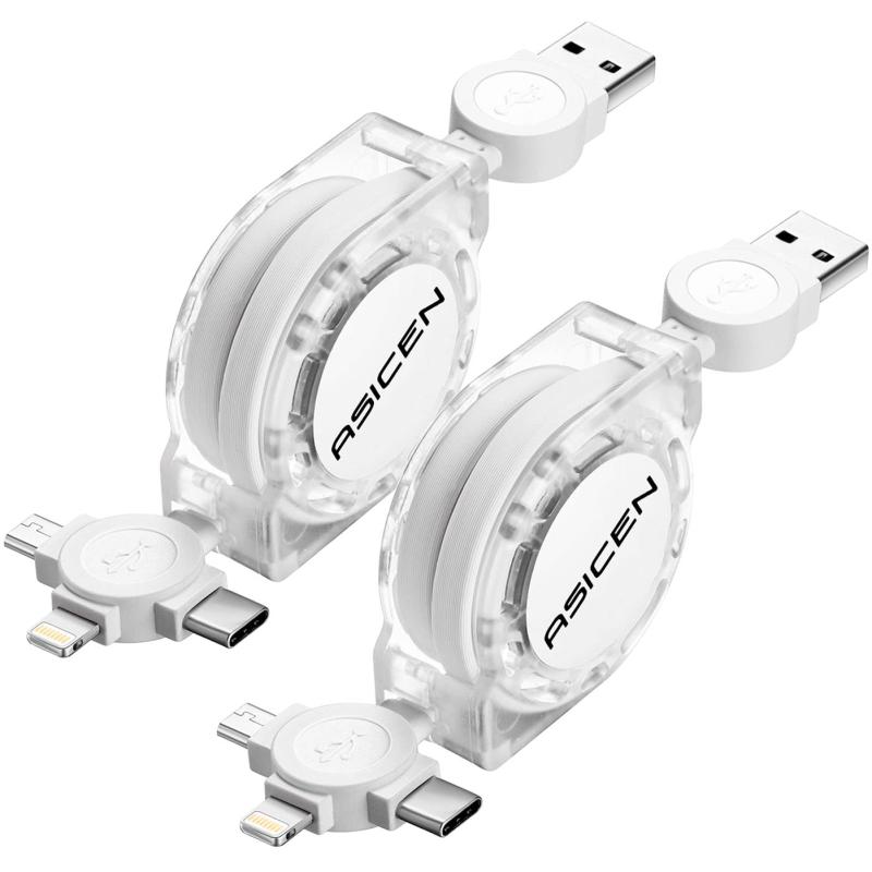 ASICEN Retractable Multiple Charging Cable 3 in 1 with Mobile Phone/Type C/Micro USB Port for Cellphone/Galaxy S9/S8/S7/...