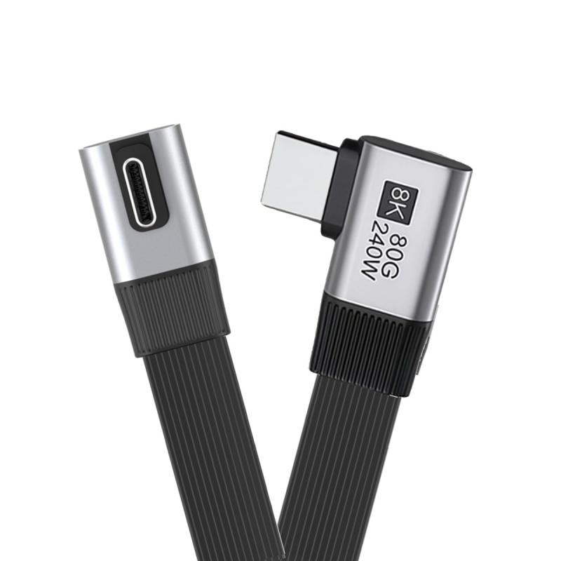 20cm USB5.0 80Gbps フラットスリムFPCオス-オスメス延長ケーブル 直角90度 240W 16K 8K 60Hz 5K 40Gbps USB4.0 Thunderbolt3/4/5対応