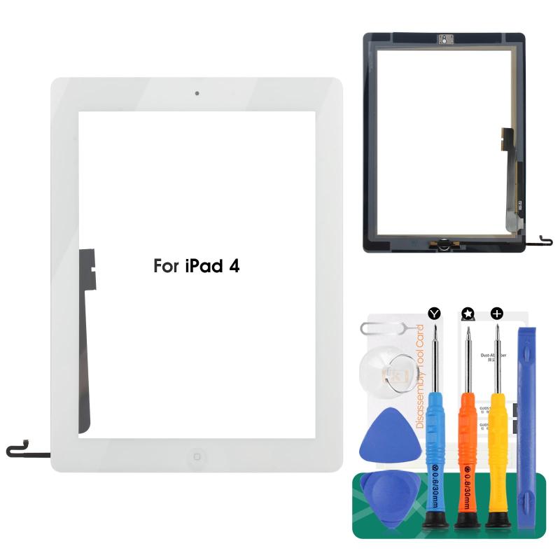 SRJTEK For ipad 4適合 A1458 A1459 A1460 交換用タッチパネル フロントガラス ホームボタン＋取り付けテープ付属 ツール付き 修理パーツ部品対応機種:For ipad4 ご注文の際に、お手元機種の背面にあるモ...