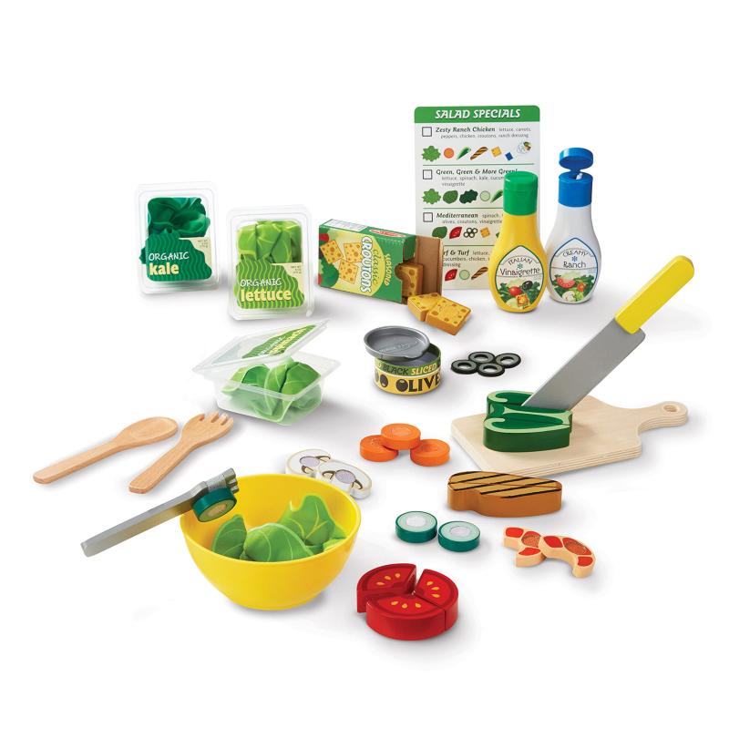 Melissa &amp; Doug Slice and Toss Salad 52-Piece Toy Food Set &amp; Montessori-Inspired Play Kitchen Accessories, Presch...