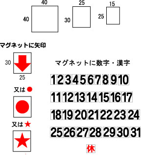 40ミリ角までならマグネットに文字付で1枚この値段！ こんなことありませんか？ あなたの事務所のホワイトボードに 文字、記号等を臨機応変に替えられたら・・・と それなら文字付マグネット 例えば当番表や予定表 凡例の 今週の当番 はホワイトボ...