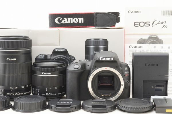 ＊集合写真1枚目の物がすべてです。 万が一商品説明の付属品と写真に相違がある場合は必ず質問ください。 ・注意事項：お使いのモニターの発色具合によって、実際のものと色が異なる場合がございます。 Canon EOS Kiss X9 ダブルズーム...
