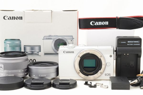 ＊集合写真1枚目の物がすべてです。 万が一商品説明の付属品と写真に相違がある場合は必ず質問ください。 ・注意事項：お使いのモニターの発色具合によって、実際のものと色が異なる場合がございます。 Canon EOS M100 ダブルレンズキット...