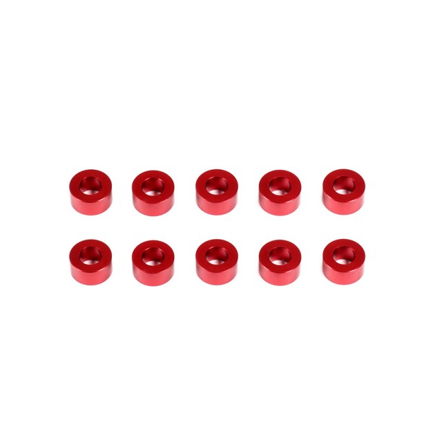 内径3mmのアルミスペーサーシリーズ。鮮やかなレッドアルマイト仕様。