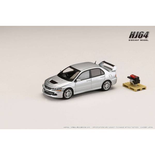 ■素材：ダイキャスト(亜鉛合金)/ABS/■ドア、ボンネット等の開閉ギミックはございません。ホビージャパンの1/64ダイキャストシリーズ"HJ64"から 三菱ランサーエボリューション 9 GSR エンジンディスプレイモデル付き の登場です。...
