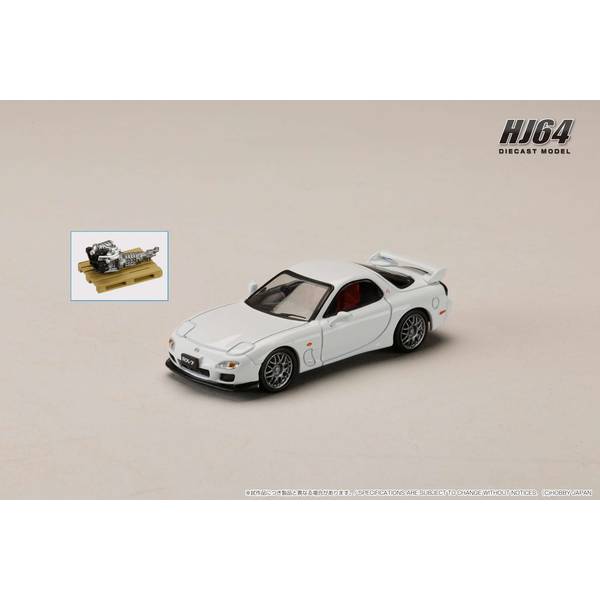 ※画像はイメージです■素材：ダイキャスト(亜鉛合金)/ABS/ホビージャパンの1/64ダイキャストシリーズ"HJ64"から 1/64マツダ RX-7(FD3S) TYPE RZ エンジンディスプレイモデル付の登場です。製品にはクリアケースと...