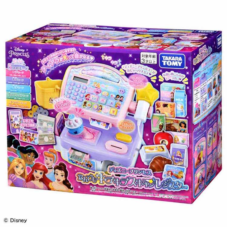 ティアラがキラキラ輝き音が楽しいディズニープリンセスのレジスター。本物みたいなスキャンやお支払い体験も！ディズニープリンセスのお買い物小物と一緒にキラキラなショッピング体験しちゃいましょ。●商品サイズ（cm）幅約35×奥行約22×高さ約27...