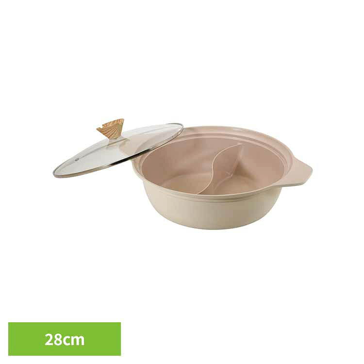 内面セラミック加工でお手入れ簡単。2つの料理が同時に楽しめます。つまみは菜箸やお玉が置ける形状。●商品サイズ（cm）幅約39×奥行約32×高さ約14.5●商品重量約2.101kg●材質表面加工：セラミック塗膜加工（内面）・焼付け塗装（外面）...