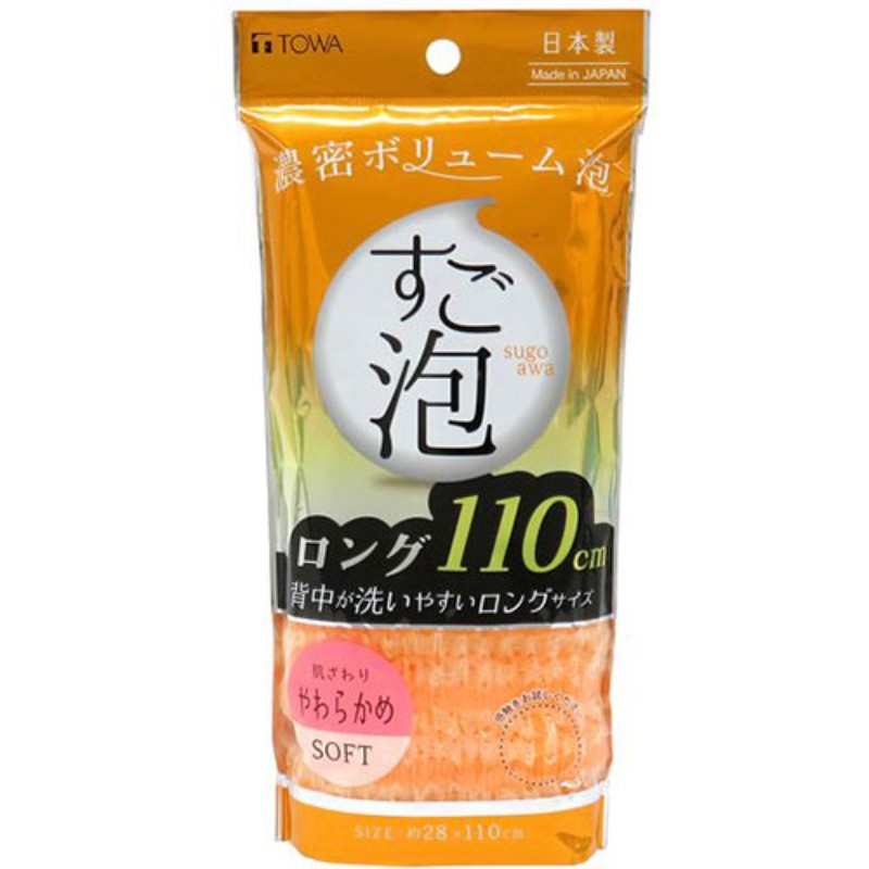 特長〇濃密でなめらかなボリューム泡が作れるボディタオルです。 〇生地を凸凹させることで空気を含みやすくなり、素早い泡立ちを実現しました。 〇細めの66ナイロンを使用しているので、キメ細かい泡が立ちやすい。 〇背中がラクラク届く長さ110cm...
