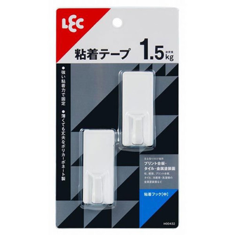 特長粘着フック(中) 2個入仕様本体サイズ(約) : W25xD20xH60mm 取り付け方法 : 粘着粘着テープ 荷重(約) : 1.5kg 包装形態 : ブリスター台紙(1台紙2個付)本体 : ポリカーボネート生産国 : 中国備考※メー...