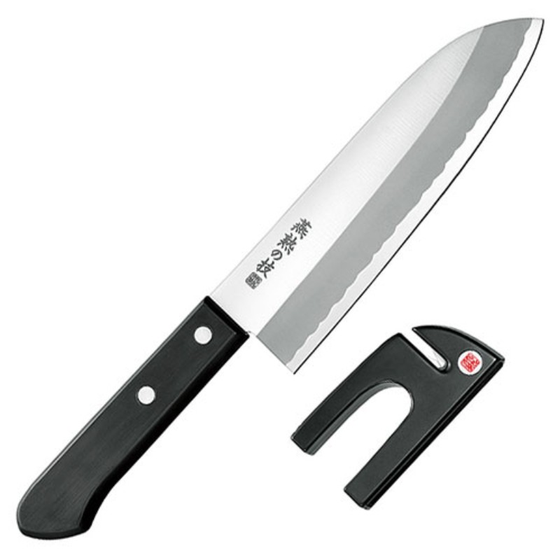 特長・肉、魚、野菜などオールマイティに使える三徳包丁。・切れ味をいつでも保てるミニ砥ぎ器。・刀身はさびにくく、お手入れのしやすいステンレス刃物鋼を採用。仕様・素材 : (包丁)刀身/ステンレス刃物鋼・ハンドル/PBT樹脂、(ミニ砥ぎ器)本体...