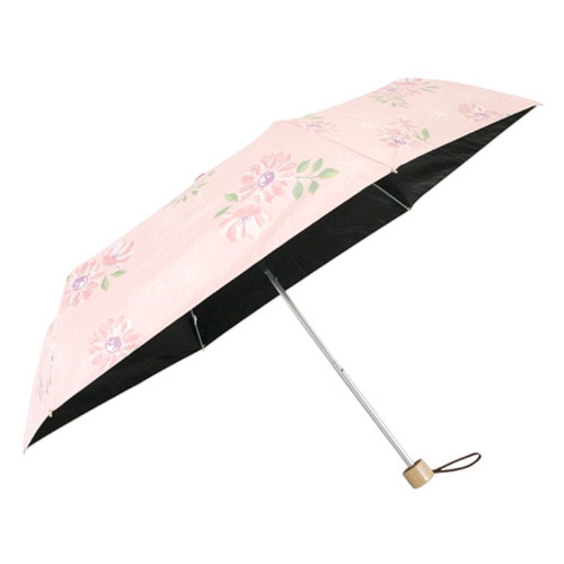 商品の特長柔らかな水彩風の花柄プリントの裏ブラックコーティング晴雨兼用折りたたみ傘です。ネイビーははっきりめの色合いで、アイボリーとピンクは優しい色合いのカラーリングになっています。手元はナチュラルな白木寸胴タイプ&ネームバンドのボタンがお...