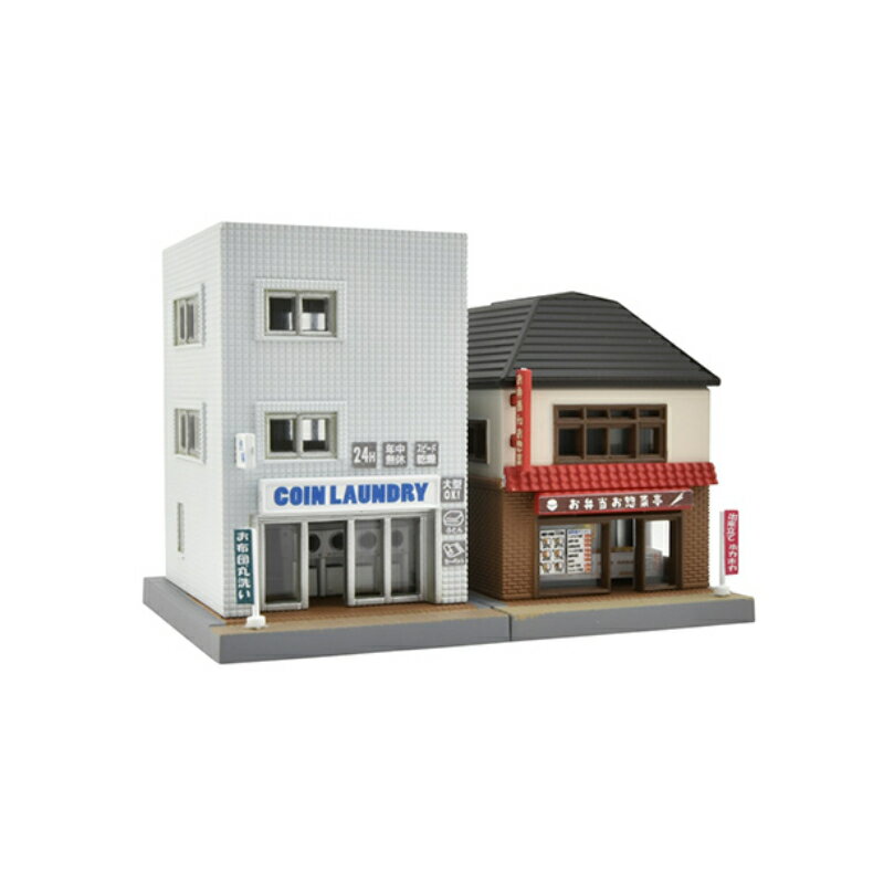 商品紹介330981 建コレ107-3 駅前商店B3セット内容： コインランドリー、惣菜屋、小物、ペーパークラフト、シール 本体サイズ： W50×H70×D70(mm)メーカー(株)トミーテックJAN4543736330981備考※メーカー...