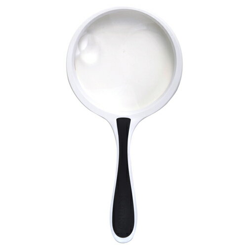 手持ちルーペ最大サイズのレンズ径100mmで広い範囲が見えやすい。白と黒のツートンカラーでシンプルデザインの手持ちルーペ。 倍率2倍/小玉3.5倍。レンズ径100mm、手持ちルーペ最大サイズで広い範囲が見えやすい。白と黒のツートンカラーでシ...