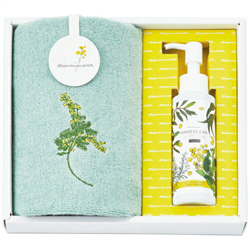 春を告げる花ミモザをモチーフとした今治タオルと、保湿成分ヒアルロン酸と、香料(ティーツリー・ユーカリ・ニアウリ・ラヴィンサラ・ミモザ)のアロマ精油を配合した、ほんのりとアロマの香り漂うハンドクリーンジェルのセットです。●35×34cmウォッ...
