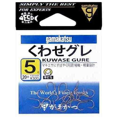 スレッカラシのグレを食わせるために設計されたグレ鈎。くわせに重点を置いたデザインが特徴。 短軸、細軸のコンパクトなアブミ型 皮膜が薄く、鈎先が鋭いベーシックな茶仕上げ スペック 号数: 5 カラー: 茶 入り数: 20本入