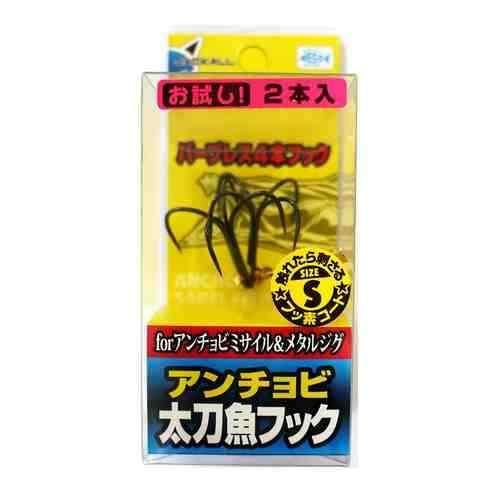 フッ素コートを施したオリジナルフック。刺さりの良さと強さを兼ね備えた設計。 タチウオジギング専用に開発されたフック 4本針バーブレス仕様でフロント・リアフック両方に対応 45°ヒネリアイ加工により、特定のルアーにも適合 フッ素コートにより、...
