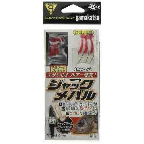 品名コード: M120 カラー: ピンク 号数: 6 ハリス: 0.8 幹糸: 1 入数: 1 使用鈎: マス 6号(茶) 3本(1組入) 予備ワーム: 3個付