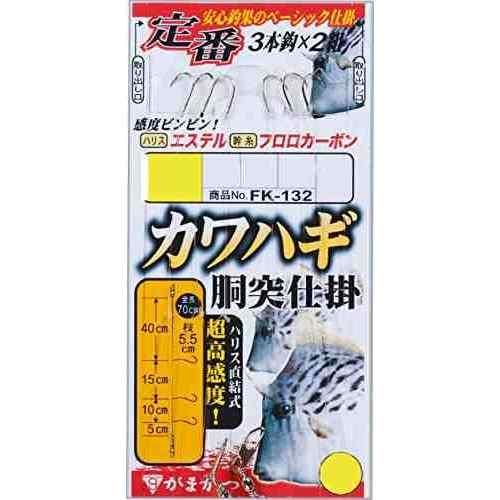 安心して使用できる定番の仕掛け。カワハギ釣りに最適なシンプルな直結式で、感度が高い船宿仕様。 全長: 70cm 号数: 4号 ハリス: 2.5号（エステル） 幹糸: フロロカーボン 使用鈎: ハゲ鈎 代表入数: 2組入 入本数: 6サイズ鈎...