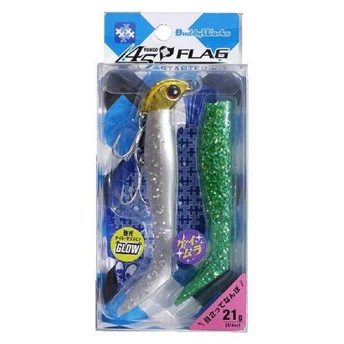 ウェイト: 21g 入数: 2pcs 45HEAD + FLAG SHADセット 1pcs FLAG SHAD 1pcs カラー: CG2 チャーティーグローII リトリーブ時は、フラッグシャッド特有のダイナミックなテールアクションでヒラメ...