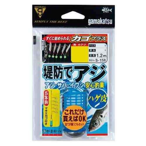 撒き餌カゴが装着された釣り用仕掛け。 号数: 6号 ハリス: 1 幹糸: 2 枝寸A: 5cm 間隔B: 20cm 全長C: 120cm 使用鈎: 小アジ（金）5本（1組入） スペック カラー: ゴールド系 メーカー品番: 42509-6-1