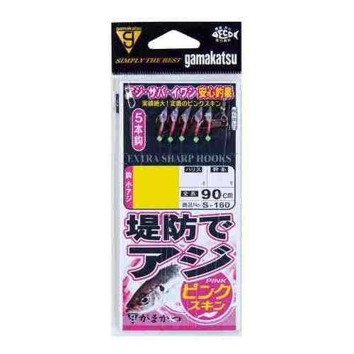 アミエビに似た「ピンクスキン」を採用した釣り用鈎。全国の釣り場に対応する幅広いラインナップが特徴。 号数: 6号 ハリス: 1 幹糸: 2 枝寸A: 5cm 間隔B: 20cm 全長C: 120cm 使用鈎: 小アジ（金）5本（1組入） カ...