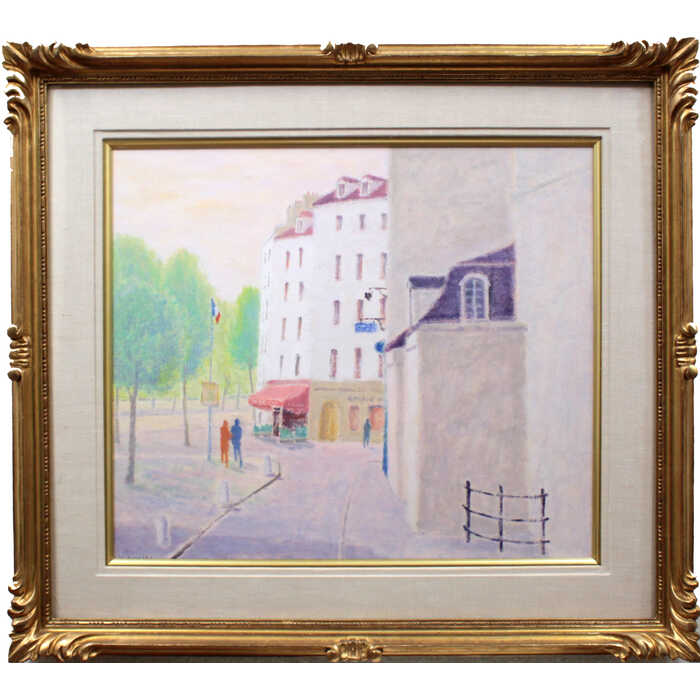 フランス在住人気画家の作品学生街として知られるフランスの知的な街、カルチェ・ラタンが、優しい色彩とタッチでお洒落に描かれています技法：油彩画作品サイズ：F10号額のサイズ：縦67cm×横74cm作品の状態：作品は良好。額は中古だが概ね良好。...