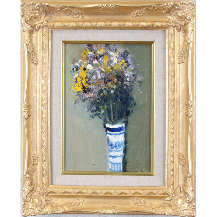 小花の束は、力強さが魅力の一つです板に油彩技法：油彩画作品サイズ：SM（サムホール）額のサイズ：高さ37cm×幅30cm×奥行き5.0cm作品の状態：良好ですこちらの作品は、画像と同型の新品の額縁、箱にお入れして発送いたします。新築祝い等の...